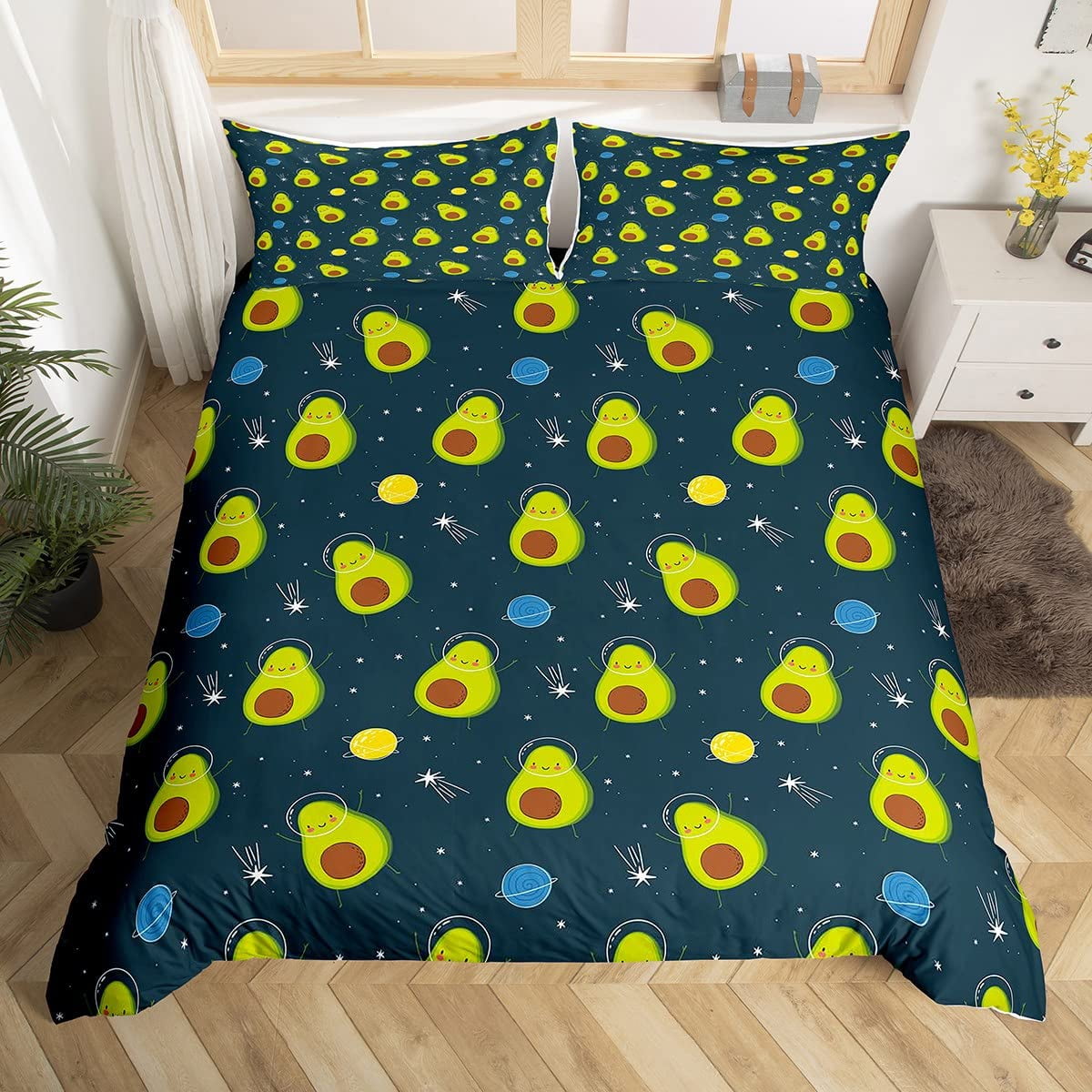 Avocado Duvet Cover for Kids Cute Avocado Bedding Set Green Tropical ...