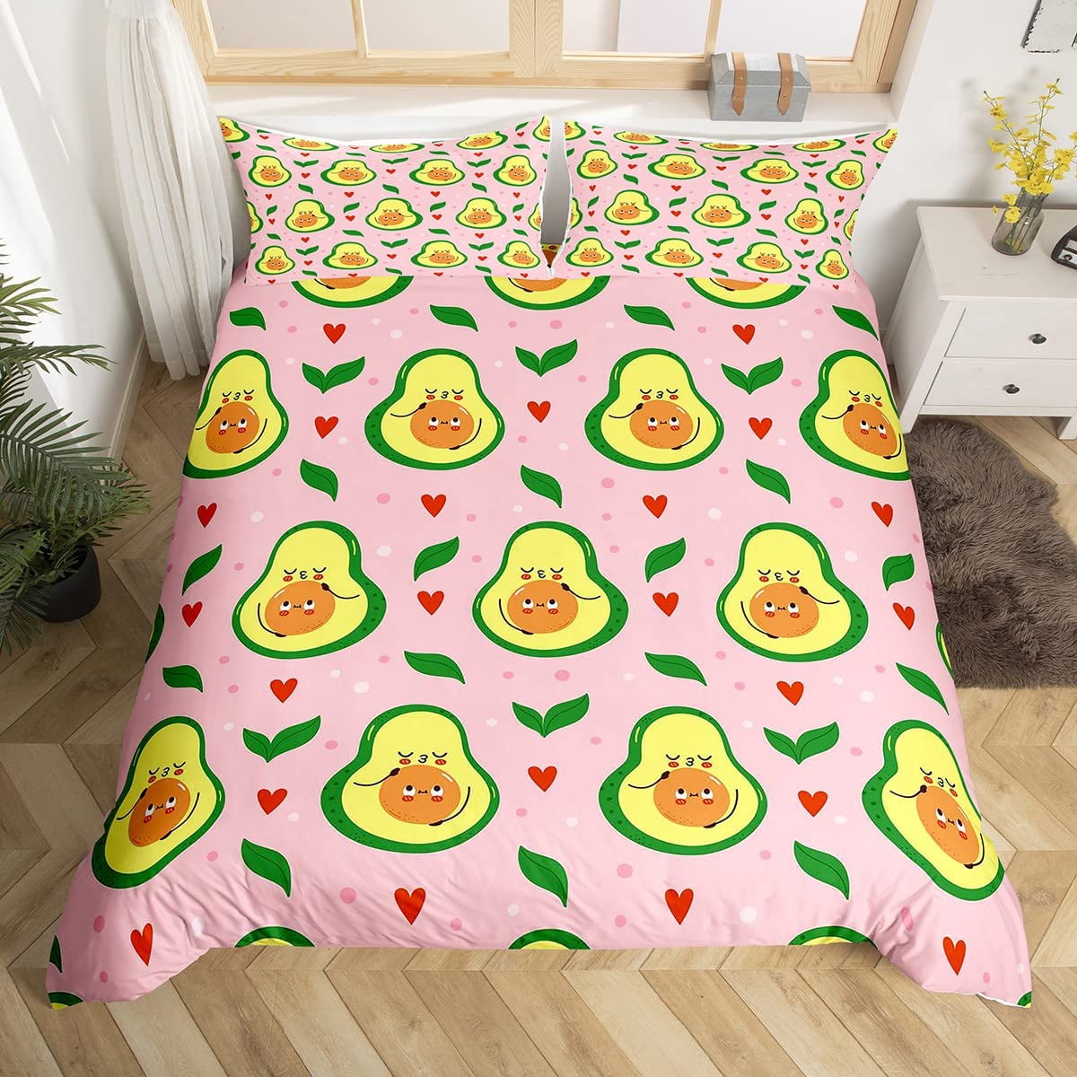 Avocado Duvet Cover for Kids Cute Avocado Bedding Set Green Tropical ...