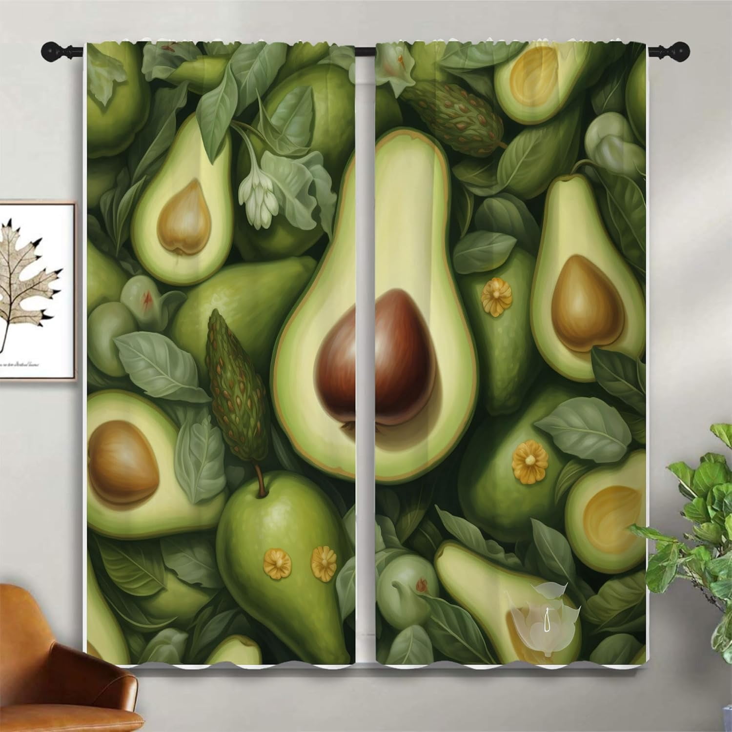 Avocado Fruit Blackout Curtains, Green Organic Food Theme Thermal ...