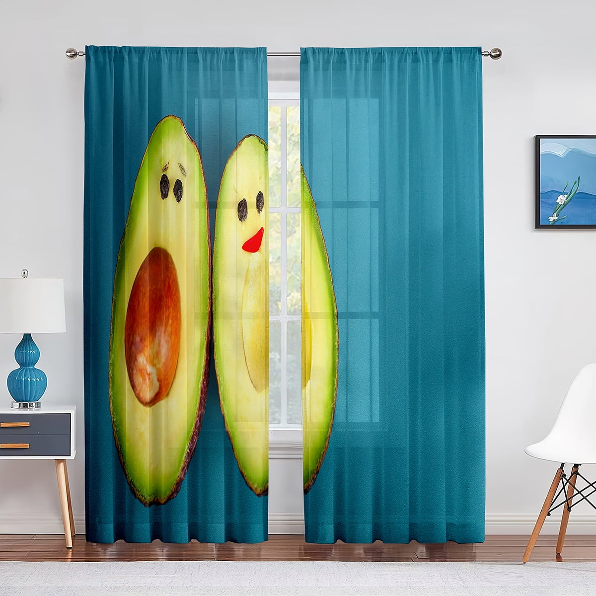 Avocado Fruit Vegetable White Yellow Tulle Curtains for Living Room ...