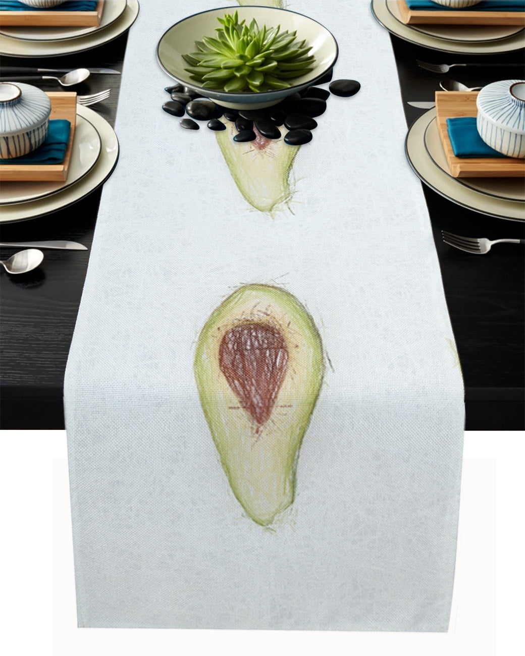 Avocado Green Cute Cartoon Table Runner Kitchen r Tablecloth Placemat ...