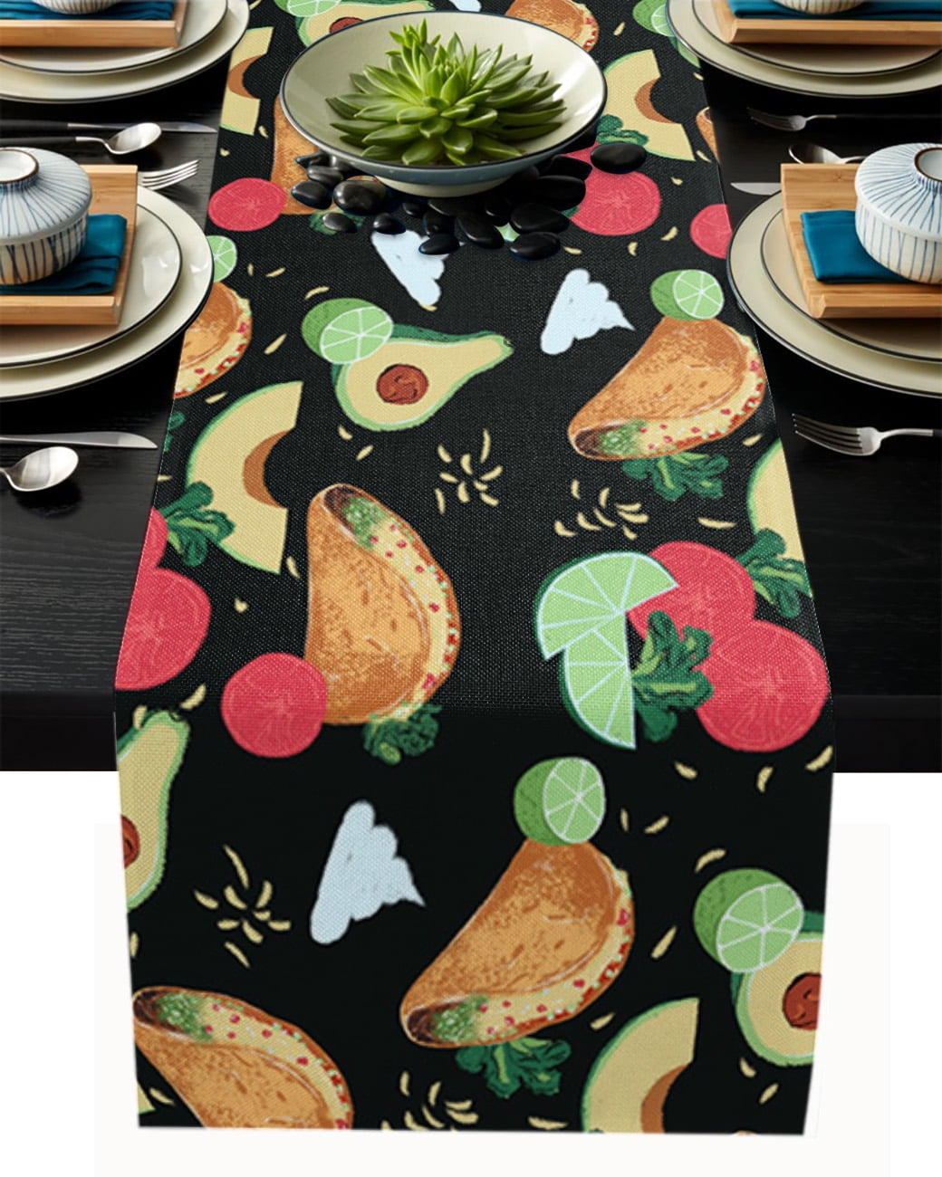 Avocado Green Cute Cartoon Table Runner Kitchen r Tablecloth Placemat ...