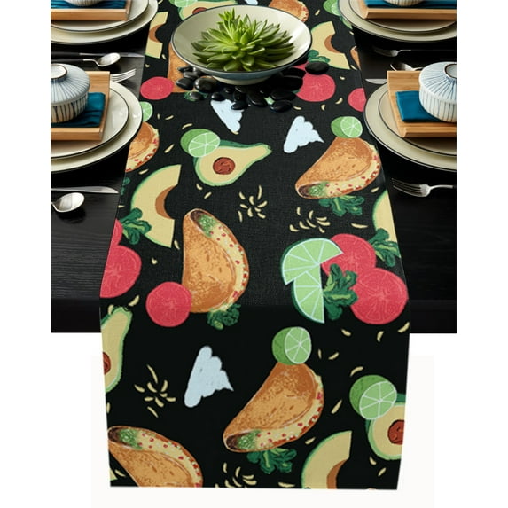 Avocado Green Cute Cartoon Table Runner Kitchen r Tablecloth Placemat ...