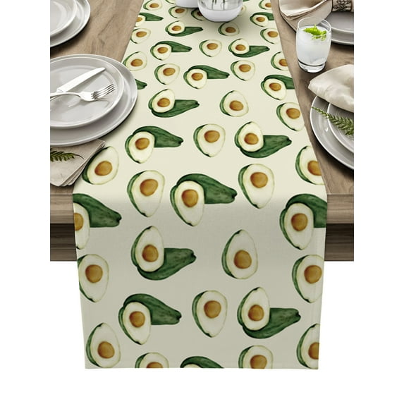 Avocado Green Cute Cartoon Table Runner Kitchen r Tablecloth Placemat ...