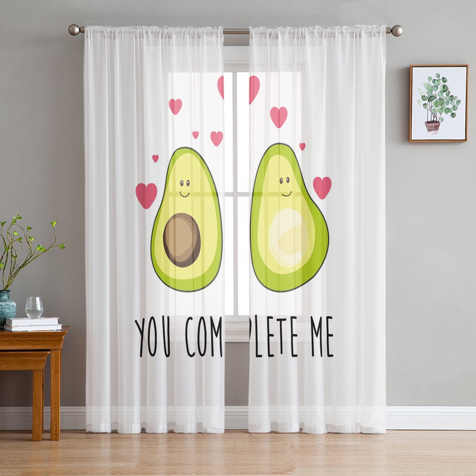 Avocado Green Cute Cartoon Tulle Curtains for Living Room Bedroom ...
