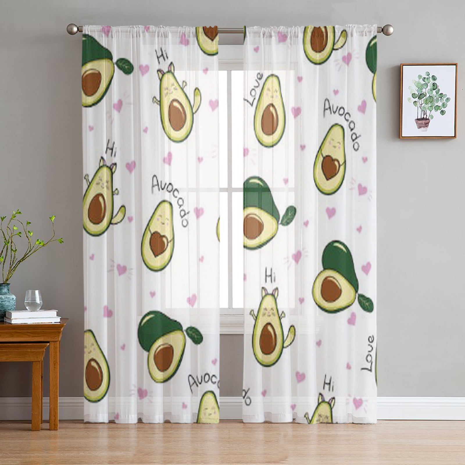 Avocado Green Cute Fruits Cartoon Tulle Curtains for Living Room ...
