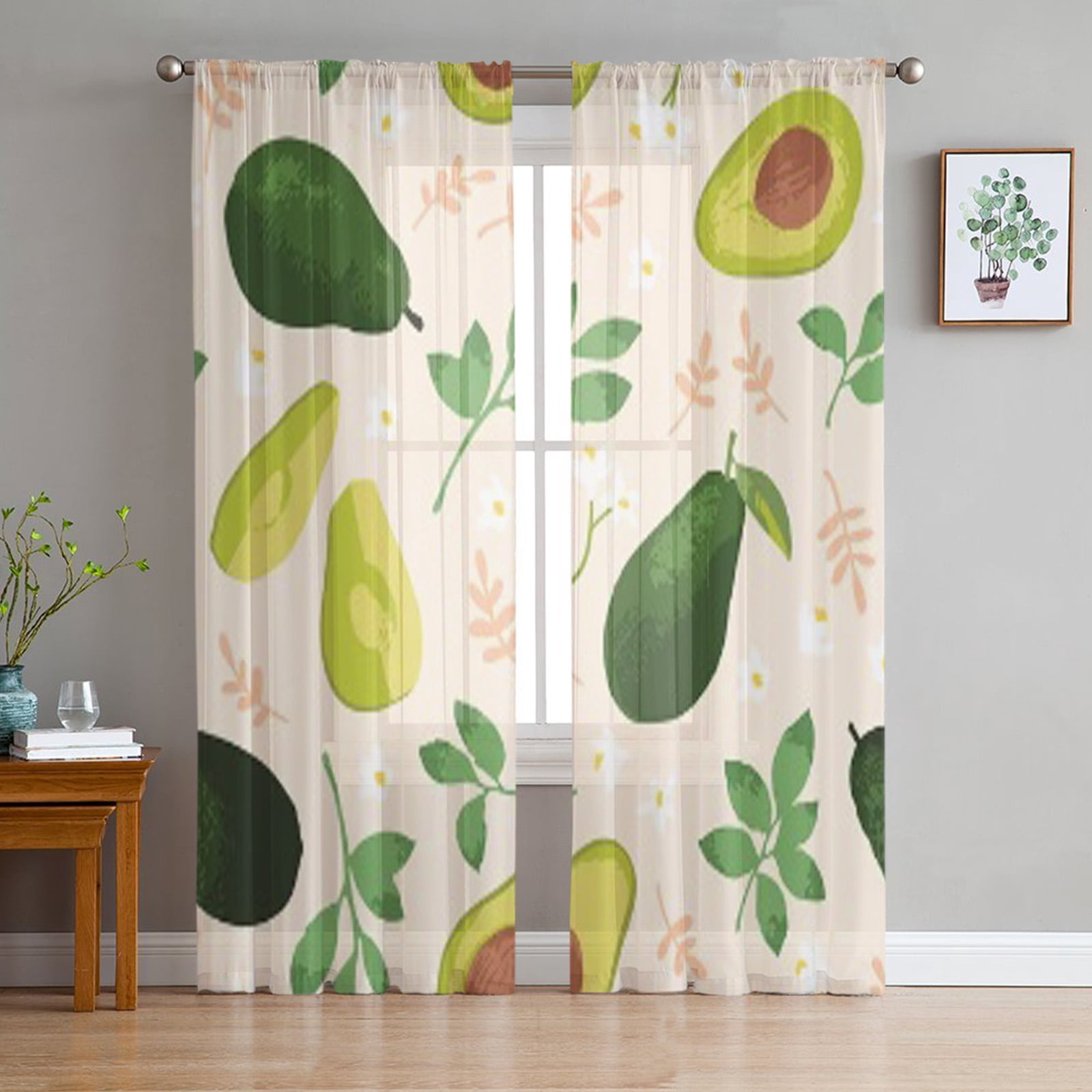 Avocado Green Cute Fruits Cartoon Tulle Curtains for Living Room ...