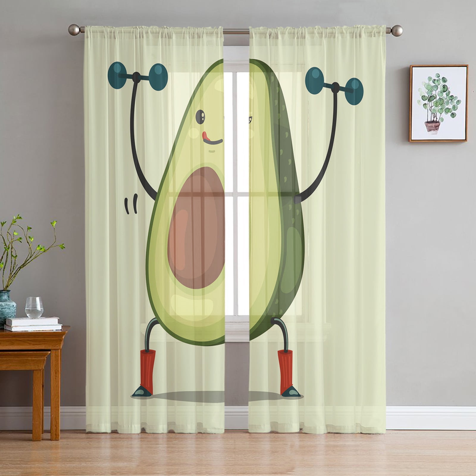 Avocado Green Cute Fruits Cartoon Tulle Curtains for Living Room ...
