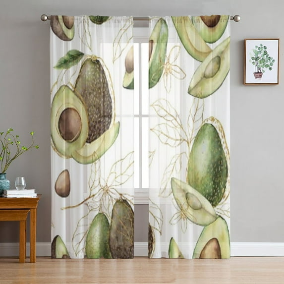 Avocado Green Cute Fruits Cartoon Tulle Curtains for Living Room ...