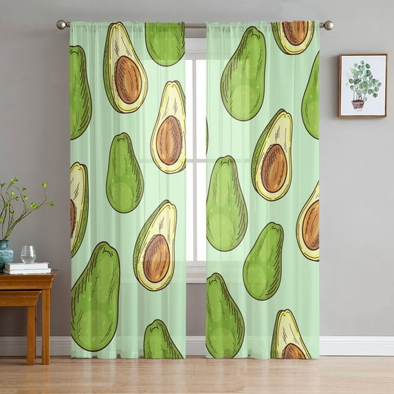 Avocado Green Cute Fruits Cartoon Tulle Curtains for Living Room ...