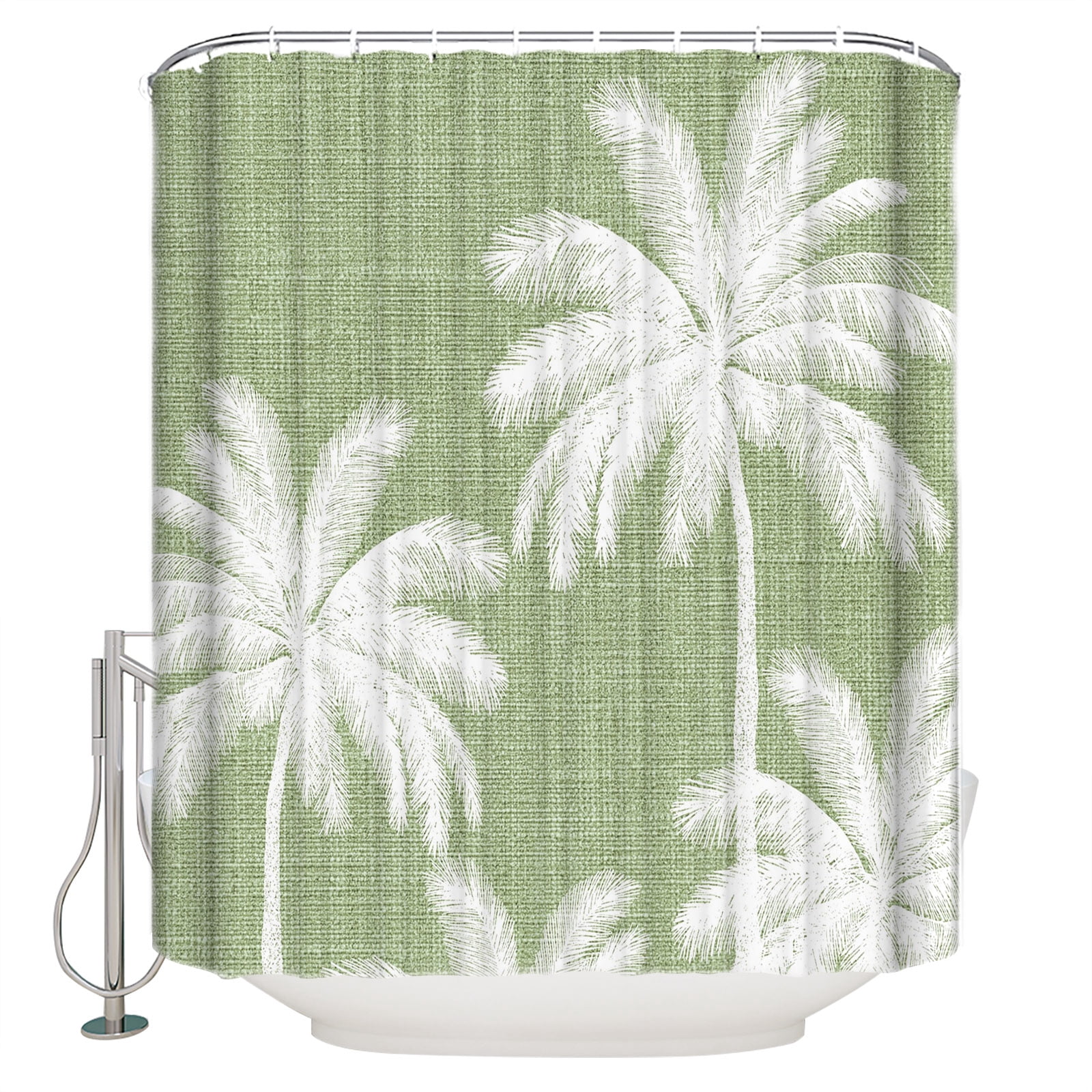 Avocado Green Palm Tree Bathroom Shower Curtains with 12 Hooks ...