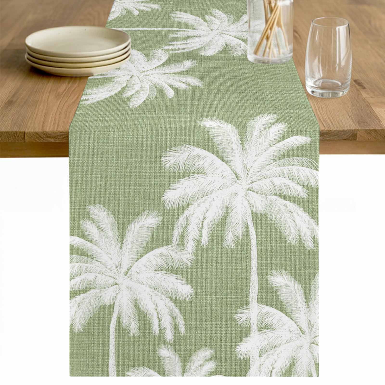 Avocado Green Palm Tree Cotton Linen Rectangle Table Runners 13"x36 ...