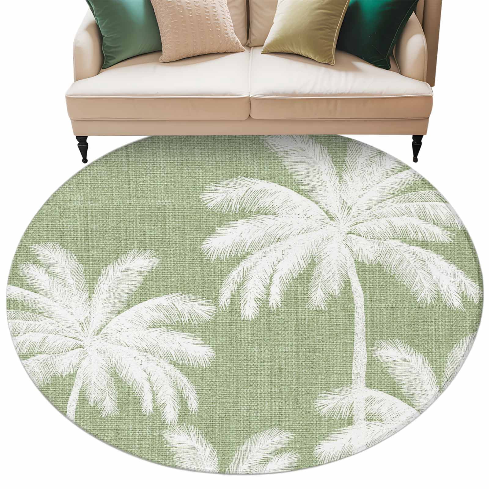 Avocado Green Palm Tree Round Rug 6ft Washable Circle Kitchen Rugs Non ...