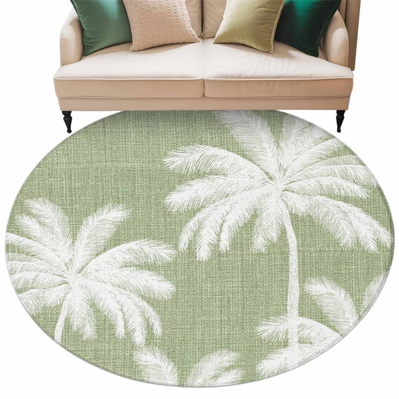 Avocado Green Palm Tree Round Rug 6ft Washable Circle Kitchen Rugs Non ...