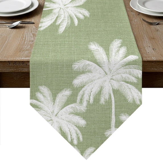 Avocado Green Palm Tree Table Runner Linen Burlap Table Runner 70 ...