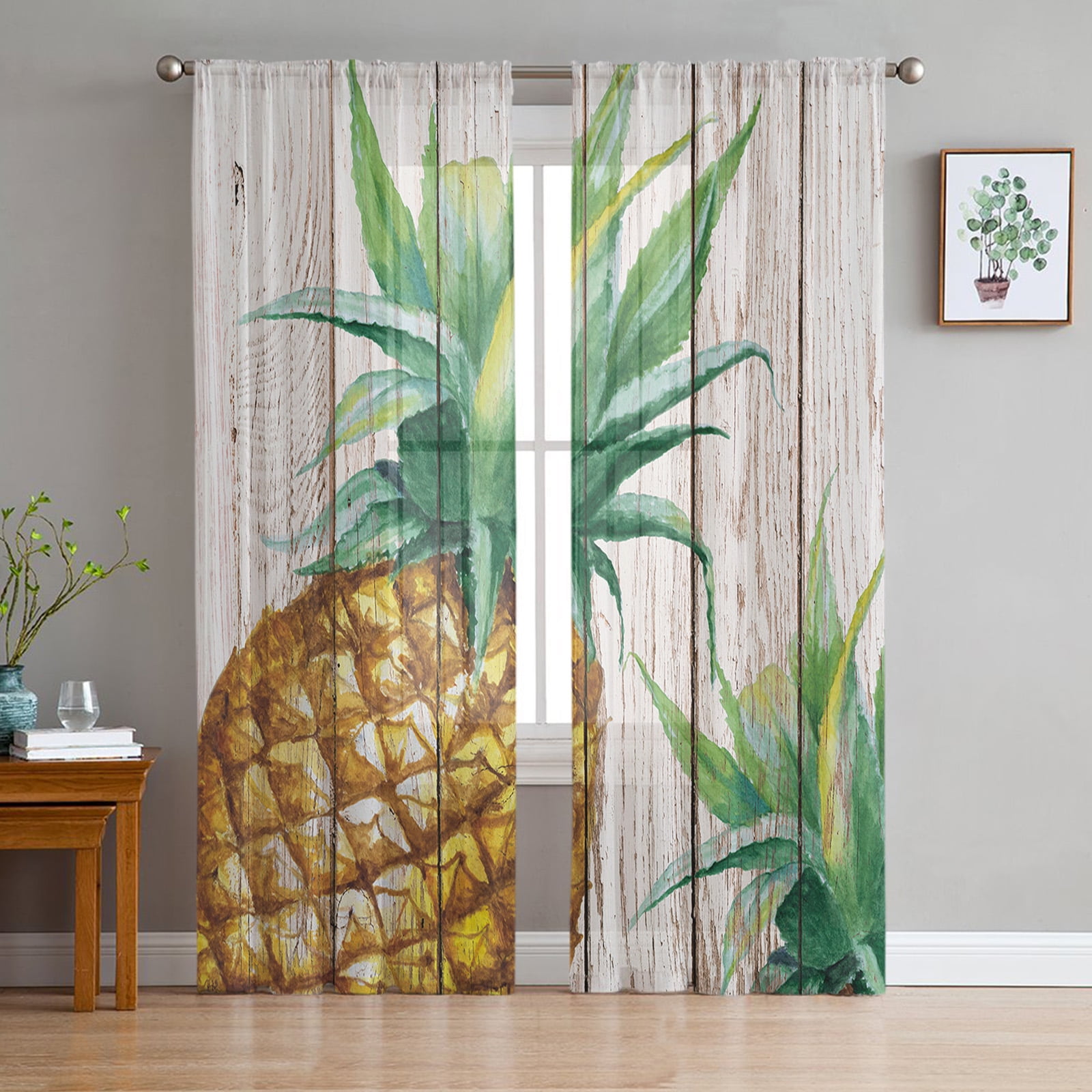 Avocado Green Seed Fruit Sheer Curtains for Living Room ration Window ...