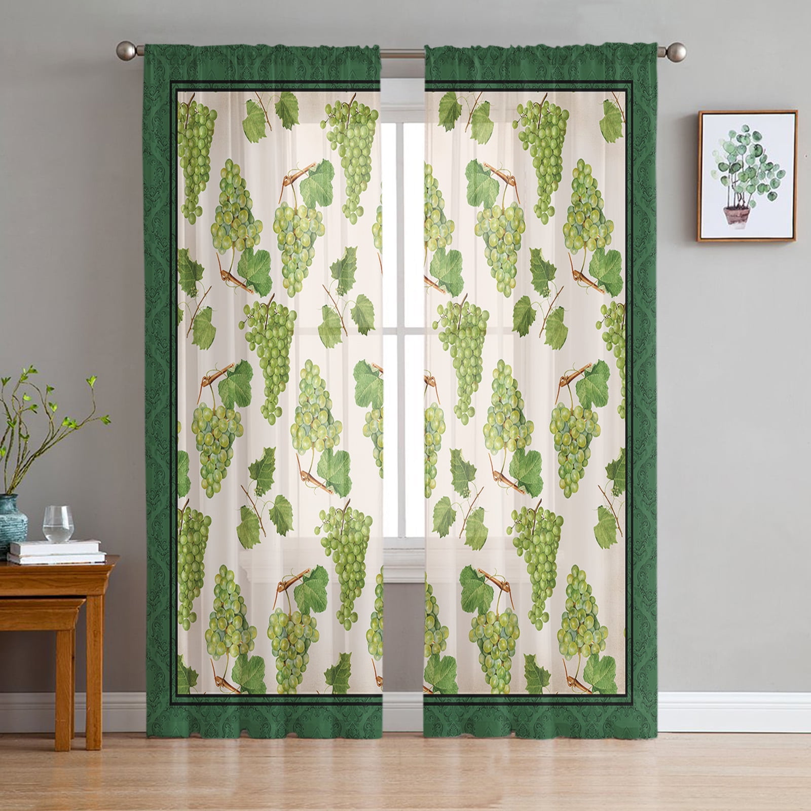 Avocado Green Seed Fruit Sheer Curtains for Living Room ration Window ...
