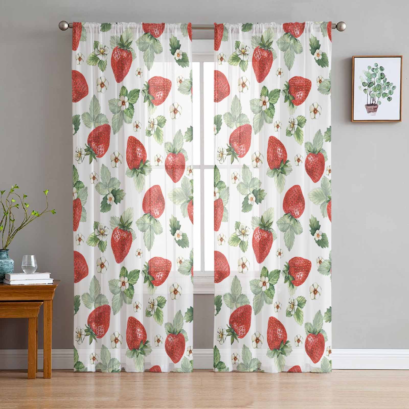 Avocado Green Seed Fruit Sheer Curtains for Living Room ration Window ...