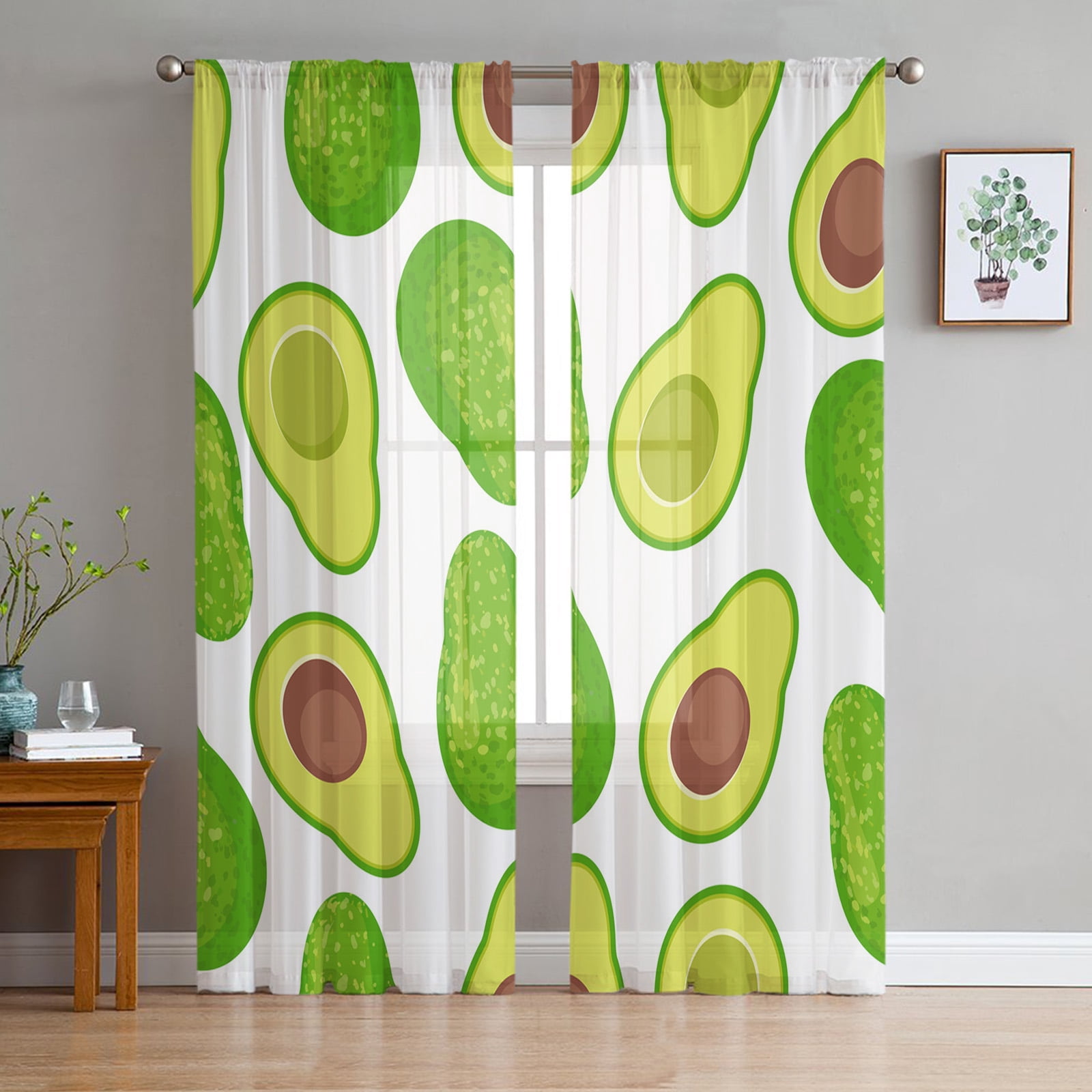 Avocado Green Seed Fruit Sheer Curtains for Living Room ration Window ...