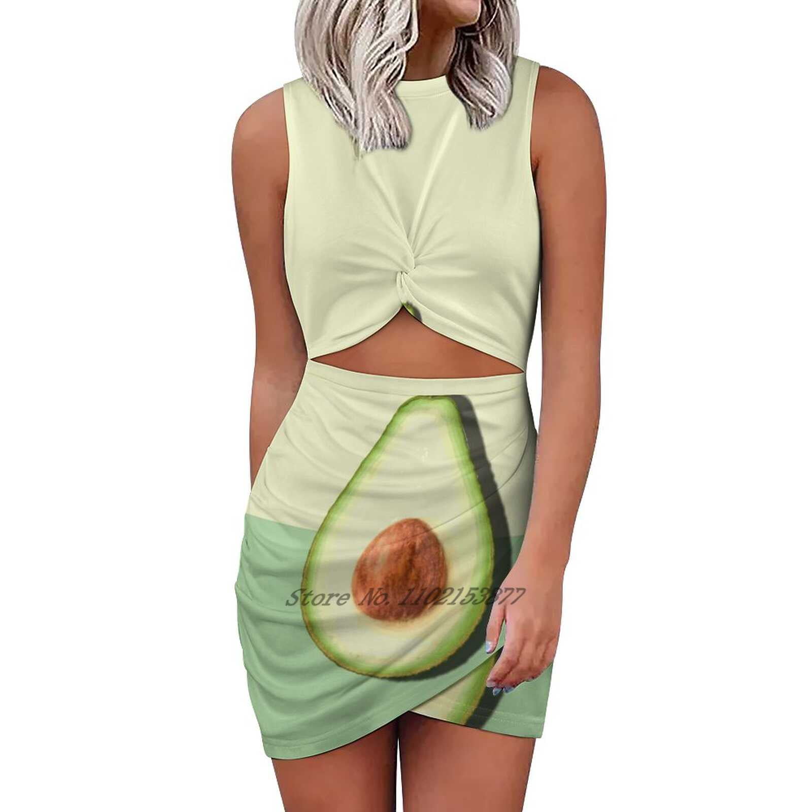 Avocado Half Slice Tropical Fruit Loose Pocket Dress Fashion Print ...