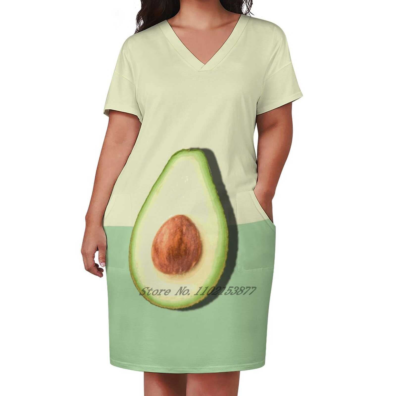 Avocado Half Slice Tropical Fruit Loose Pocket Dress Fashion Print ...