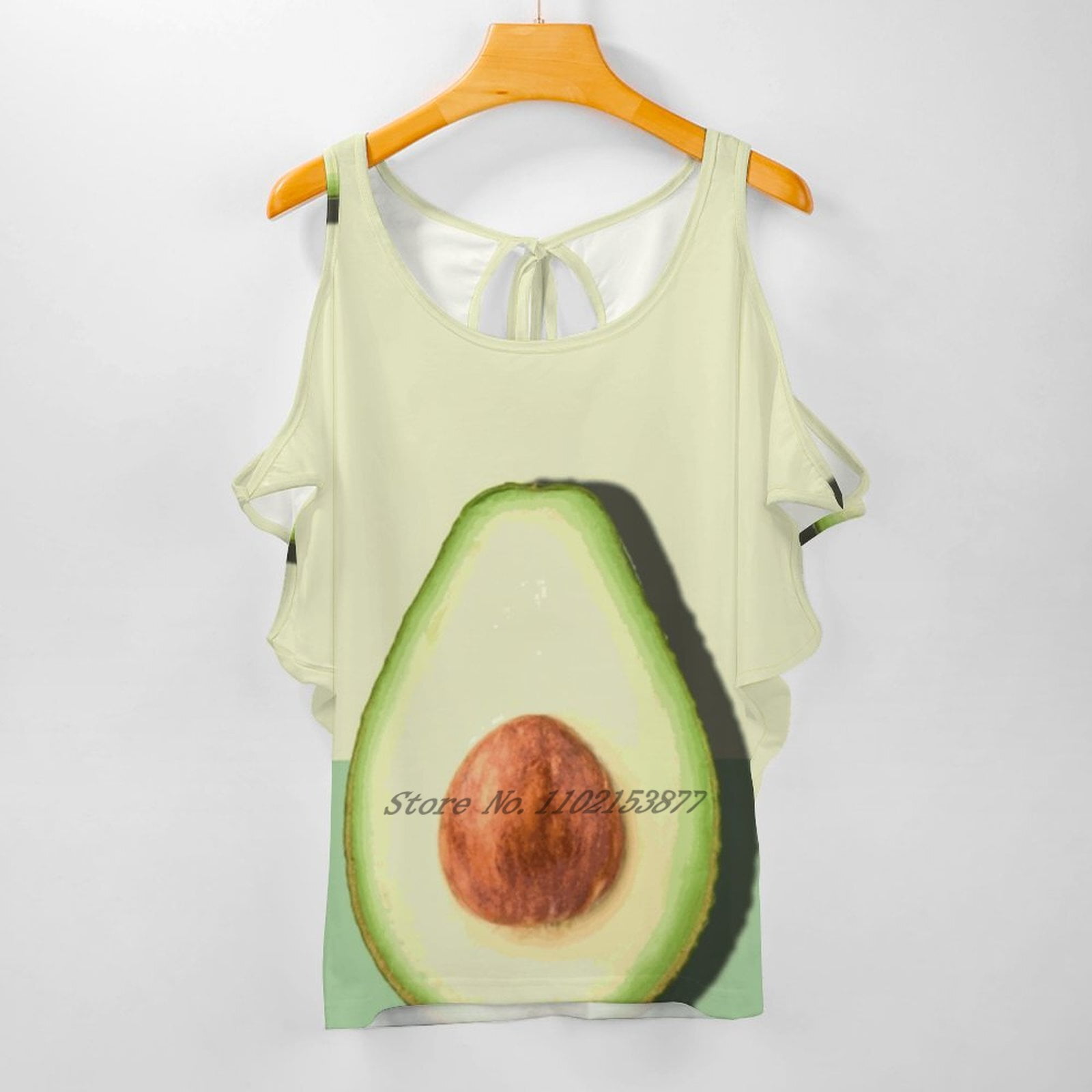 Avocado Half Slice Tropical Fruit Women'S Clothing V-Neck Tops Zipper Tee Ladies Casual Sexy T ...