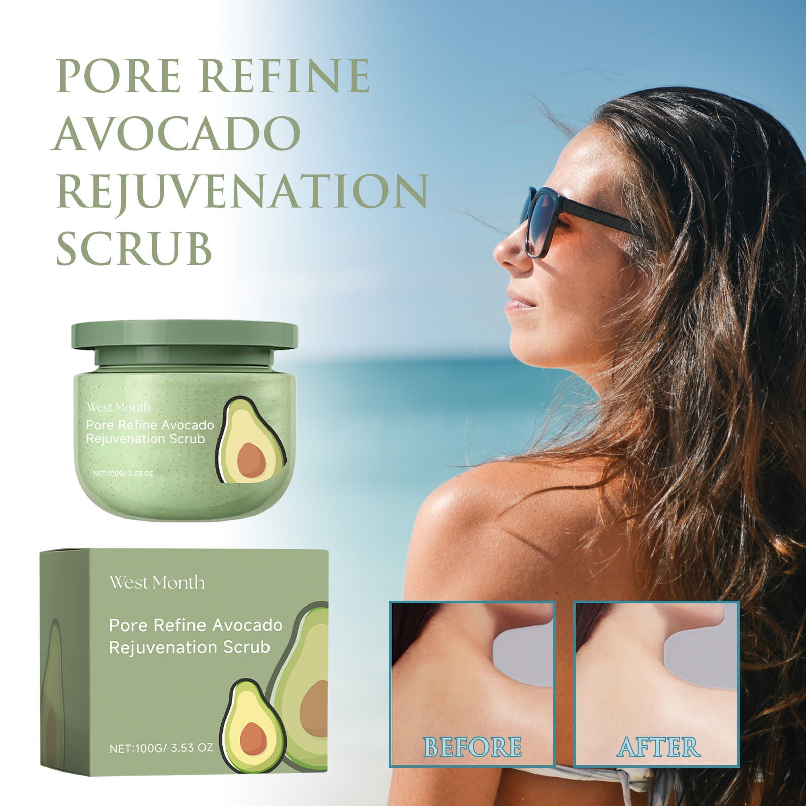 Avocado Ice Cream Body Scrub | Exfoliating & Moisturizing Cleanser | Fine Abrasive Particles ...