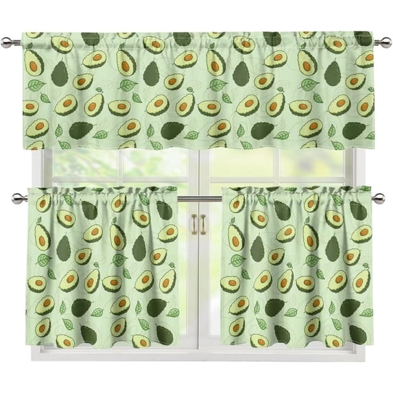 Avocado Kitchen Curtains and Valances Set Tier Curtains Linen Curtains ...