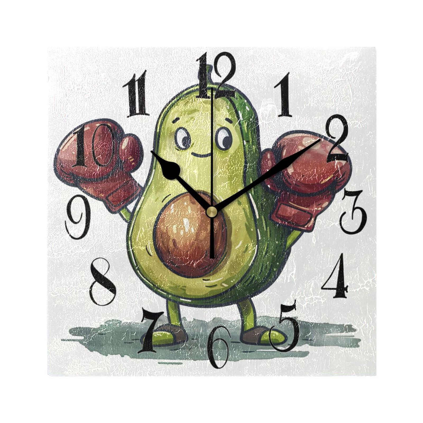 Avocado Mascot Wall Clock Decorative Square Silent Non-Ticking Operated ...