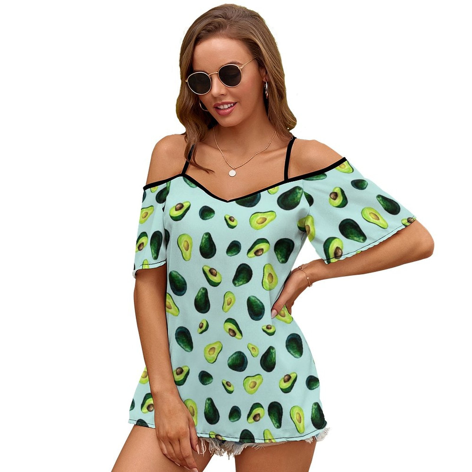 Avocado Pattern 2416 Women Print T Shirt Casual Off Shoulder Loose ...