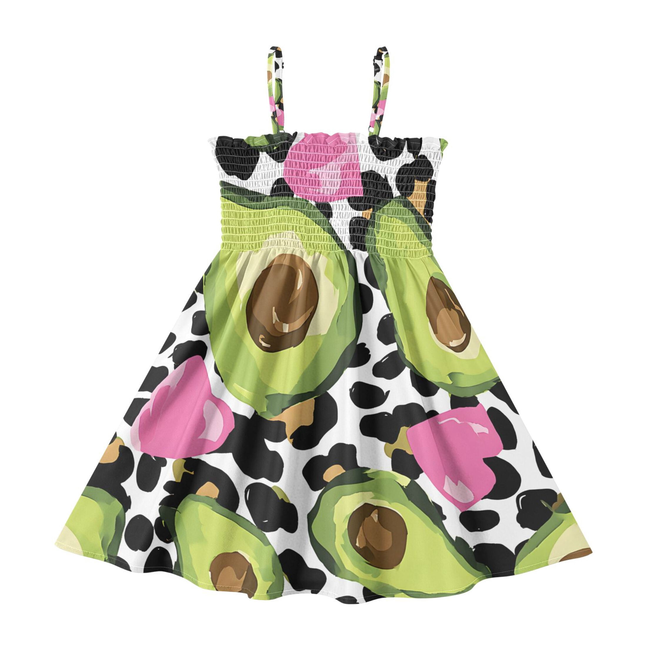 Avocado Pattern Girls' Casual Dresses 2Y-8Y Sleeveless Ruffle Neck for ...