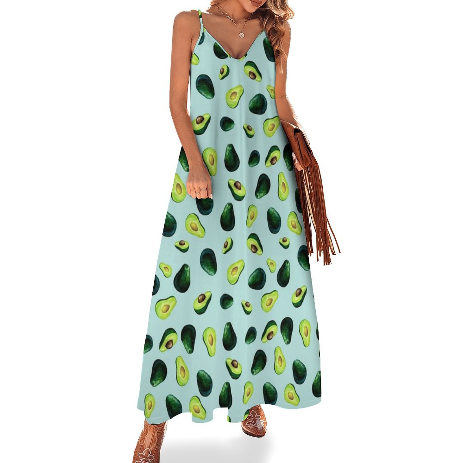 Avocado Pattern Sleeveless Dress luxury women's party dress evening ...