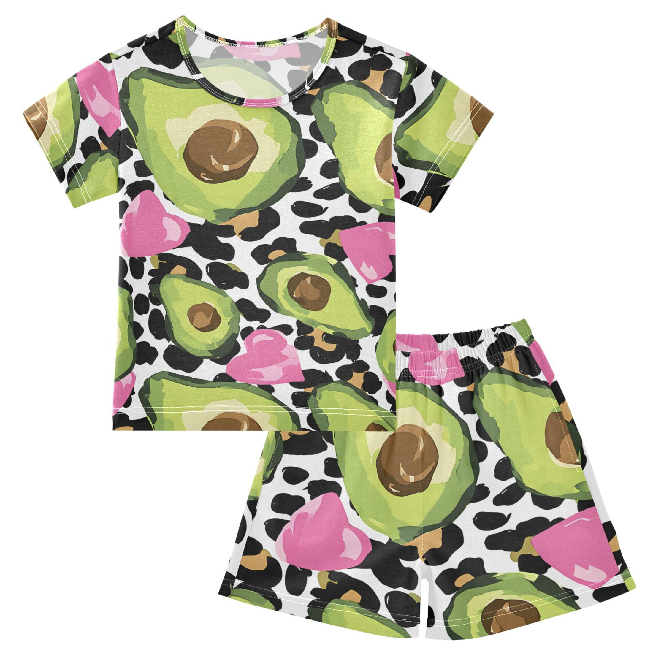 Avocado Pattern Summer Pajama Set Soft Cotton Short Sleeve Sleepwear ...