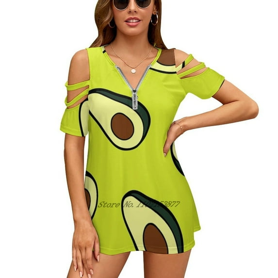 Avocado Pattern Woman Tshirts Printed Tops Zipper V-Neck Top Fashion ...