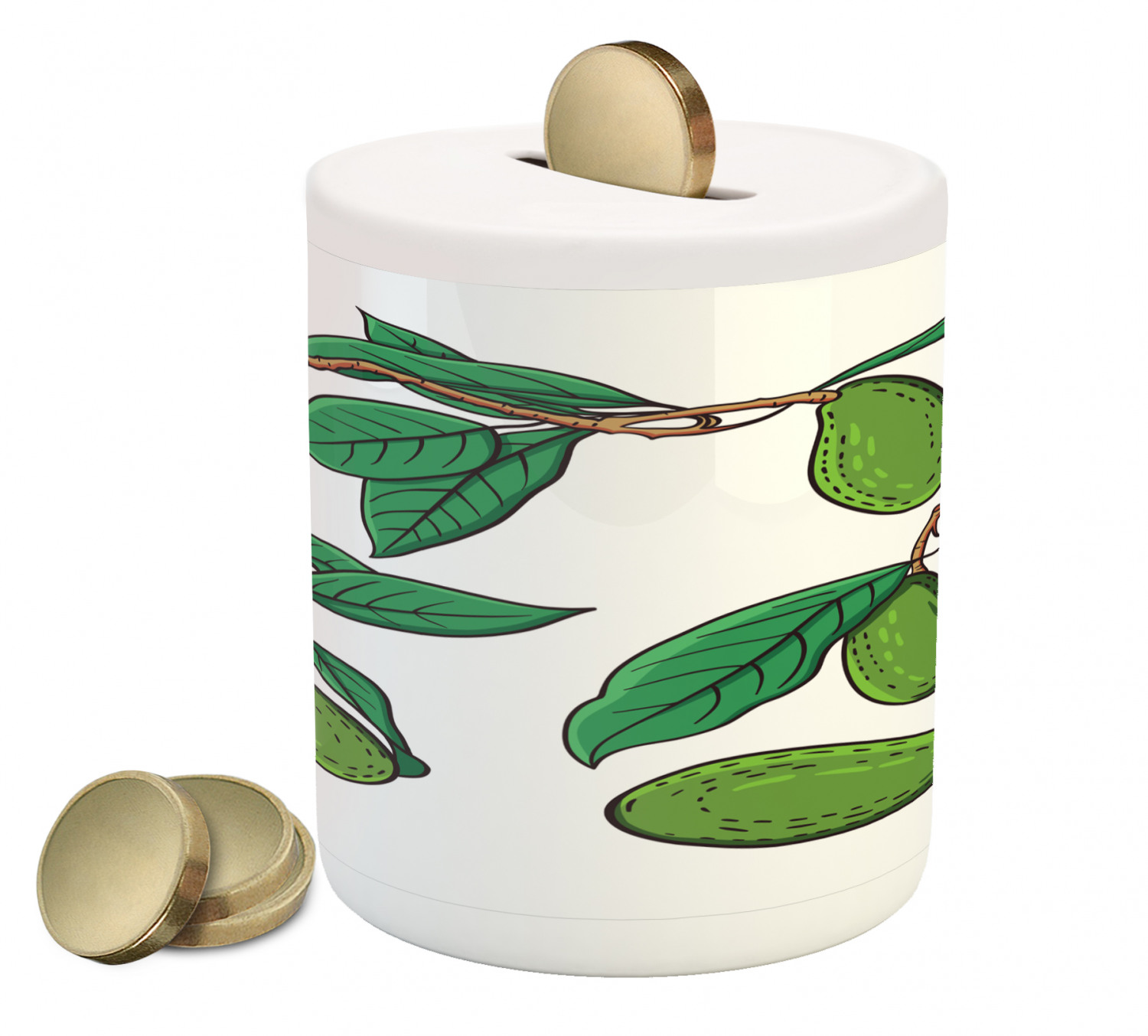 Avocado Piggy Bank, Hand-Drawn Tropical Nature Themed Exotic Fruits ...