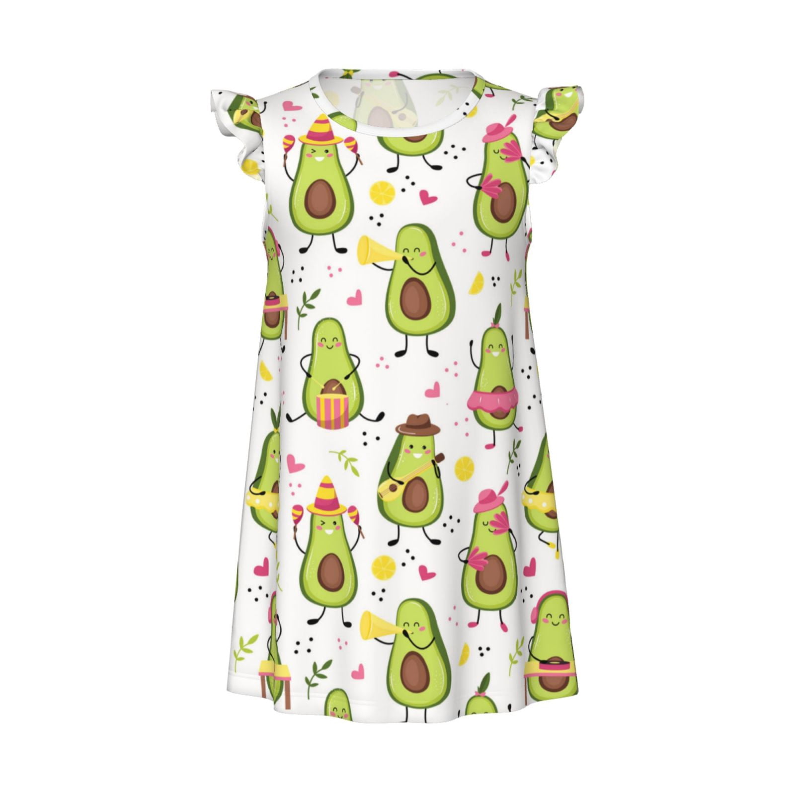 Avocado Playing Music Girls Nightgown, Flutter Short Sleeves Night ...