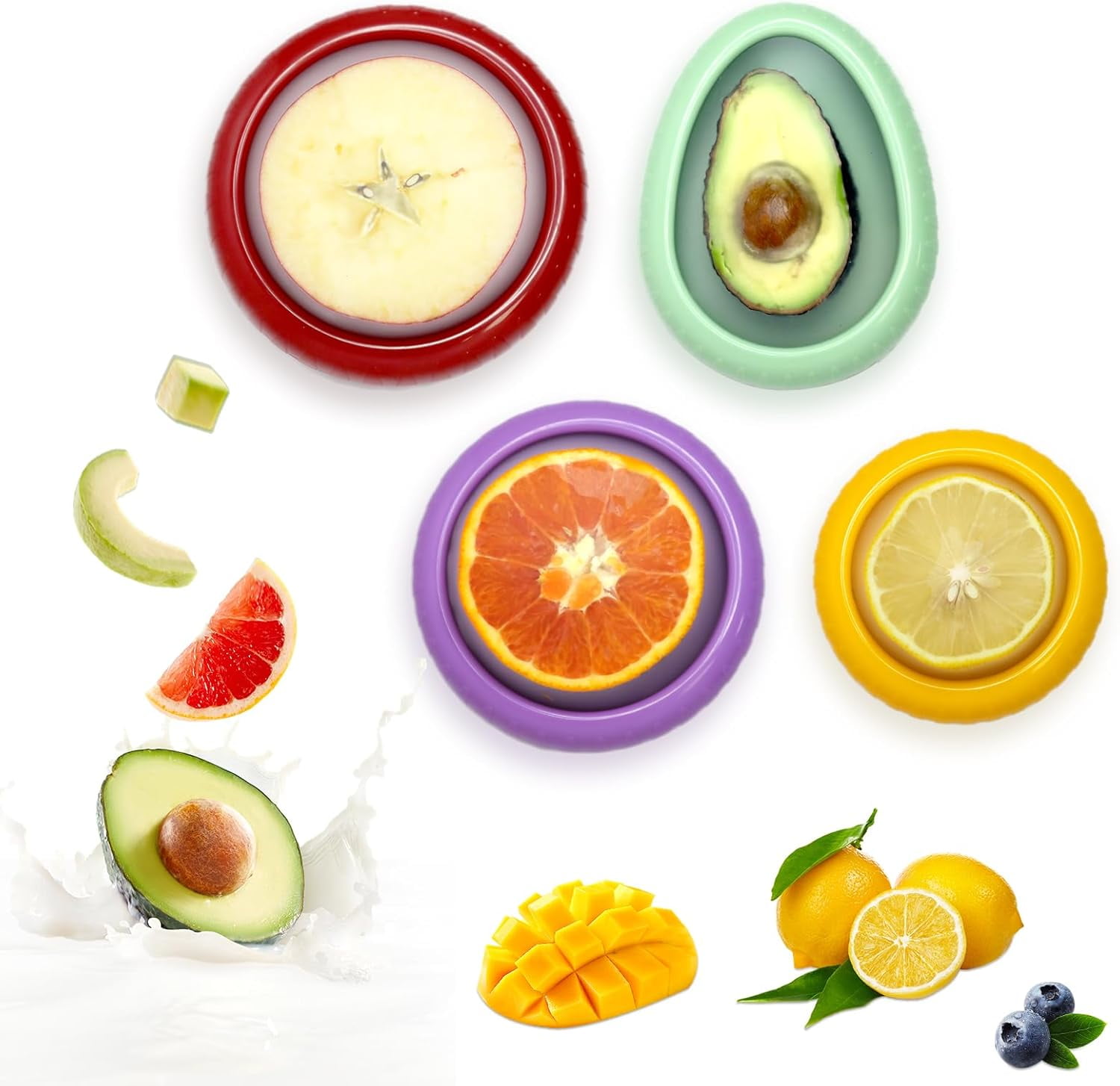 Avocado Saver and Onion Holder -Set of 4 Reusable Fruit and Veggie ...