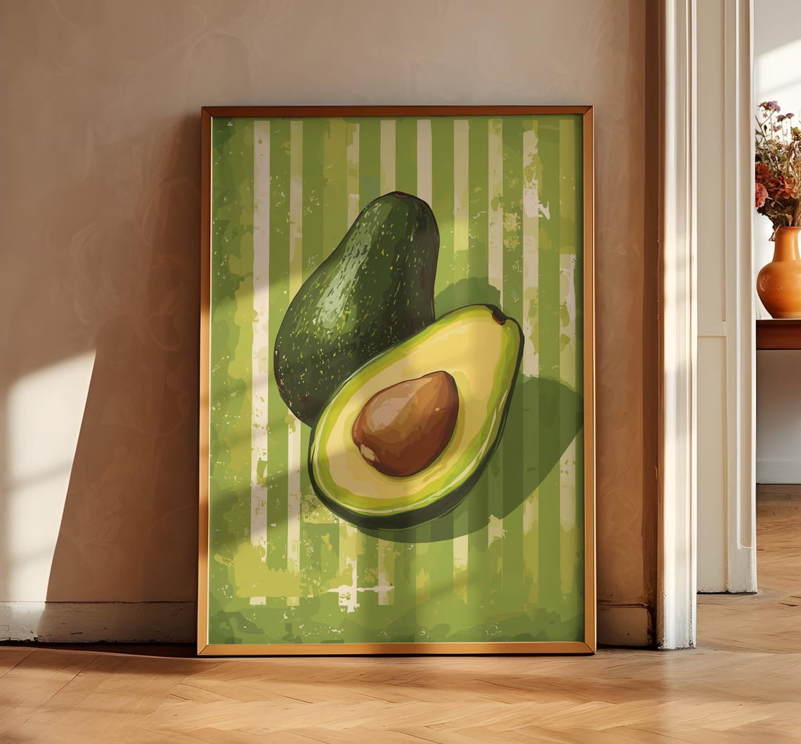 Avocado Vintage Print, Retro Avocado Poster, Kitchen Farmhouse Retro ...