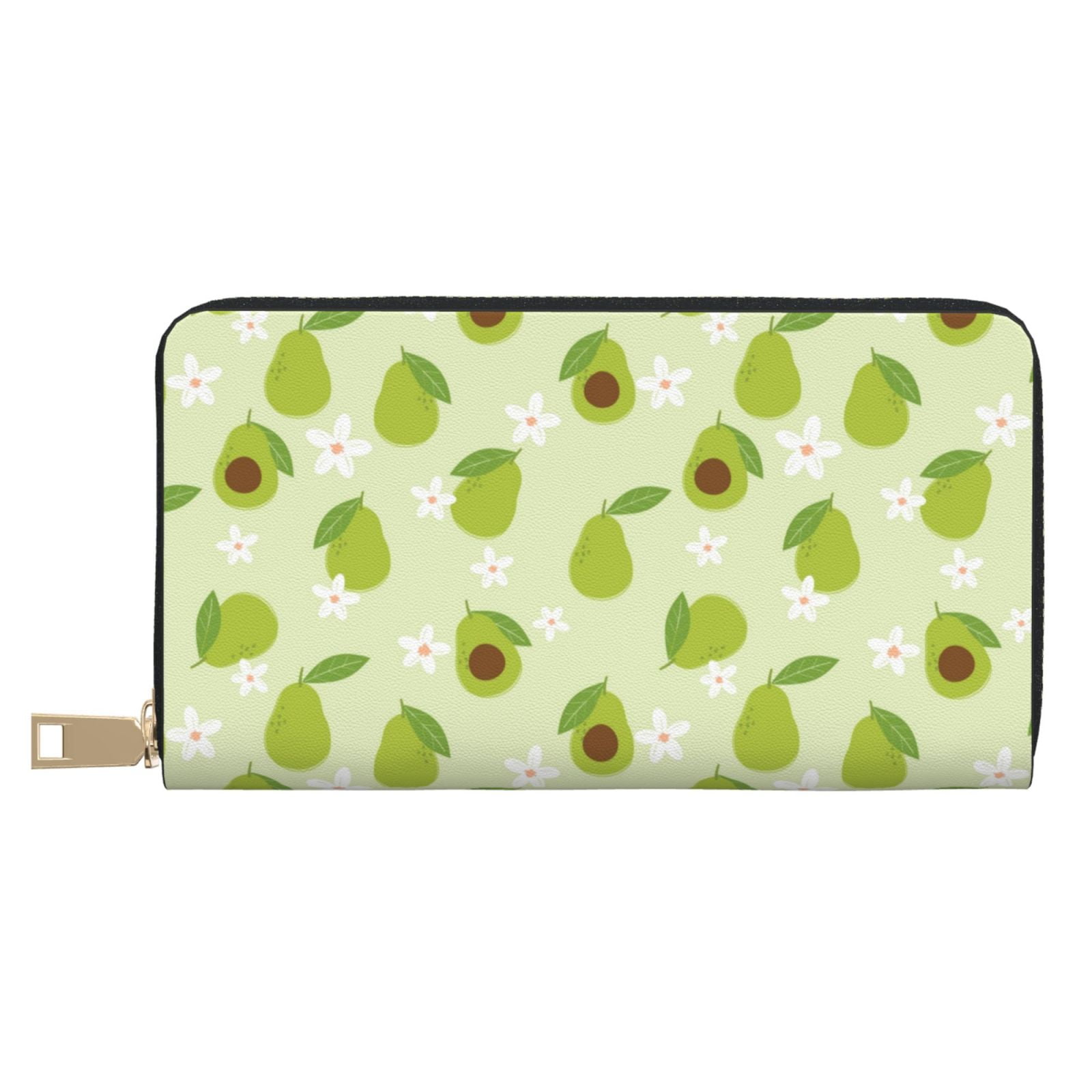 Avocado With Leaf And Flower Wallet Women, Leather Bifold Multi Card ...