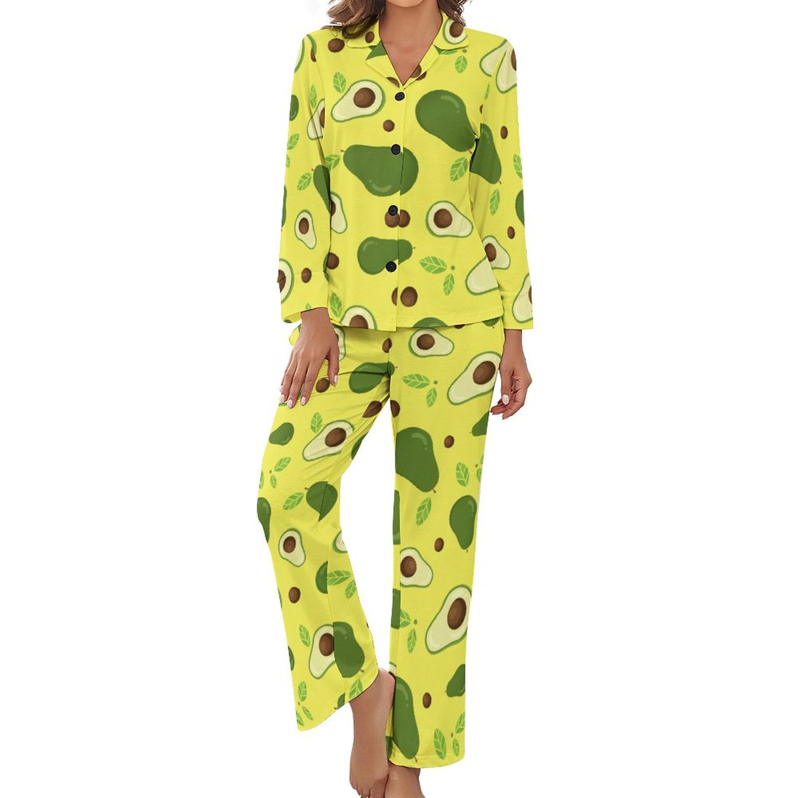 Avocado Women's Pajamas Sets Long Sleeve Button Down Sleepwear Pajamas ...