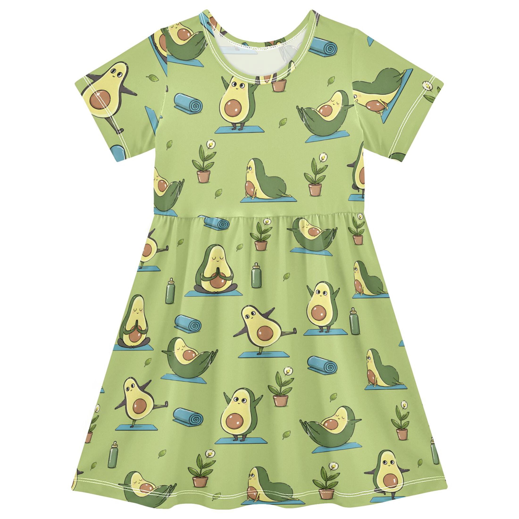 Avocado Yoga Short Sleeve Dress A-Line Cute Midi Casual Sundress 2-8 ...