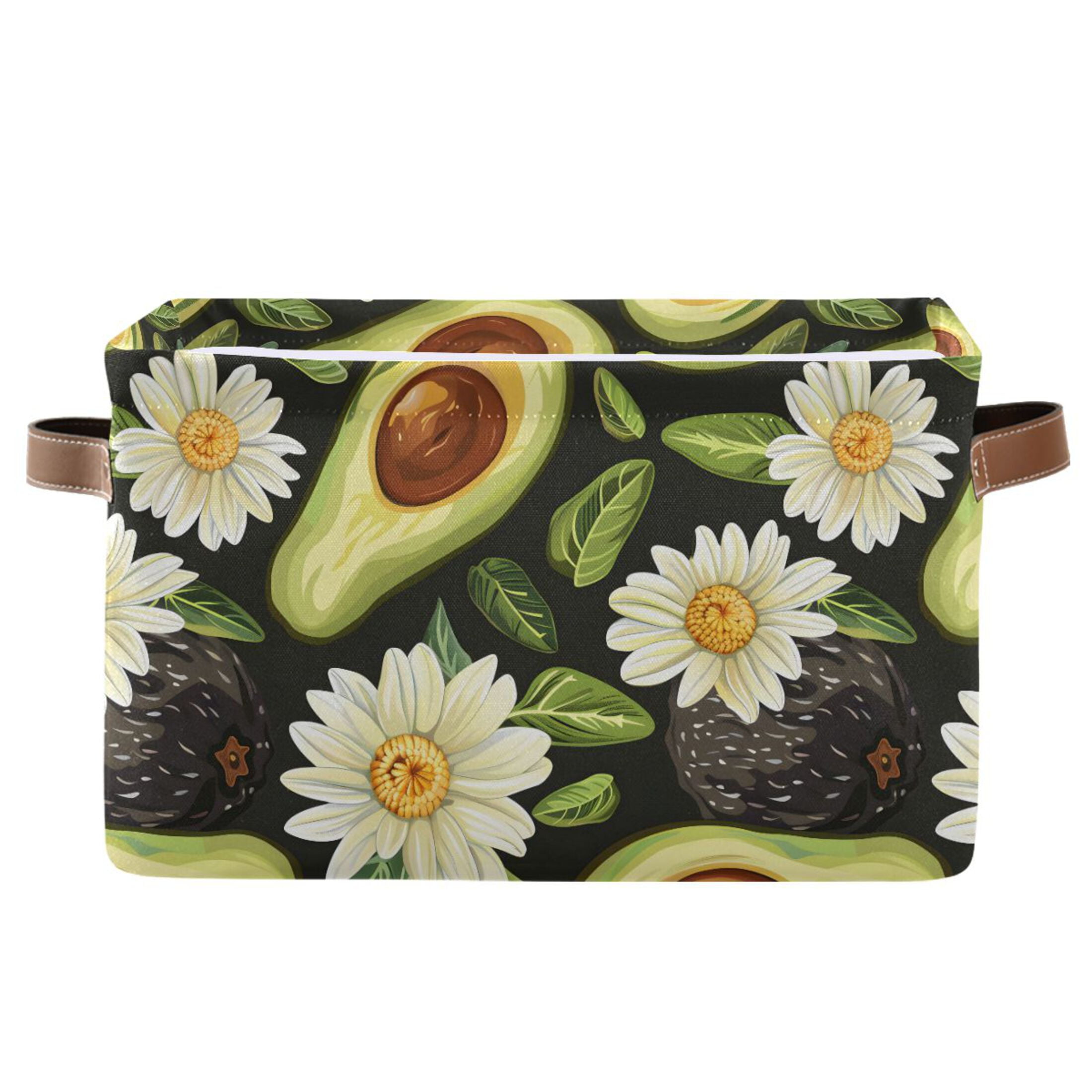 Avocado and Daisy Storage Bins with Handle Fabric Organizer Basket ...