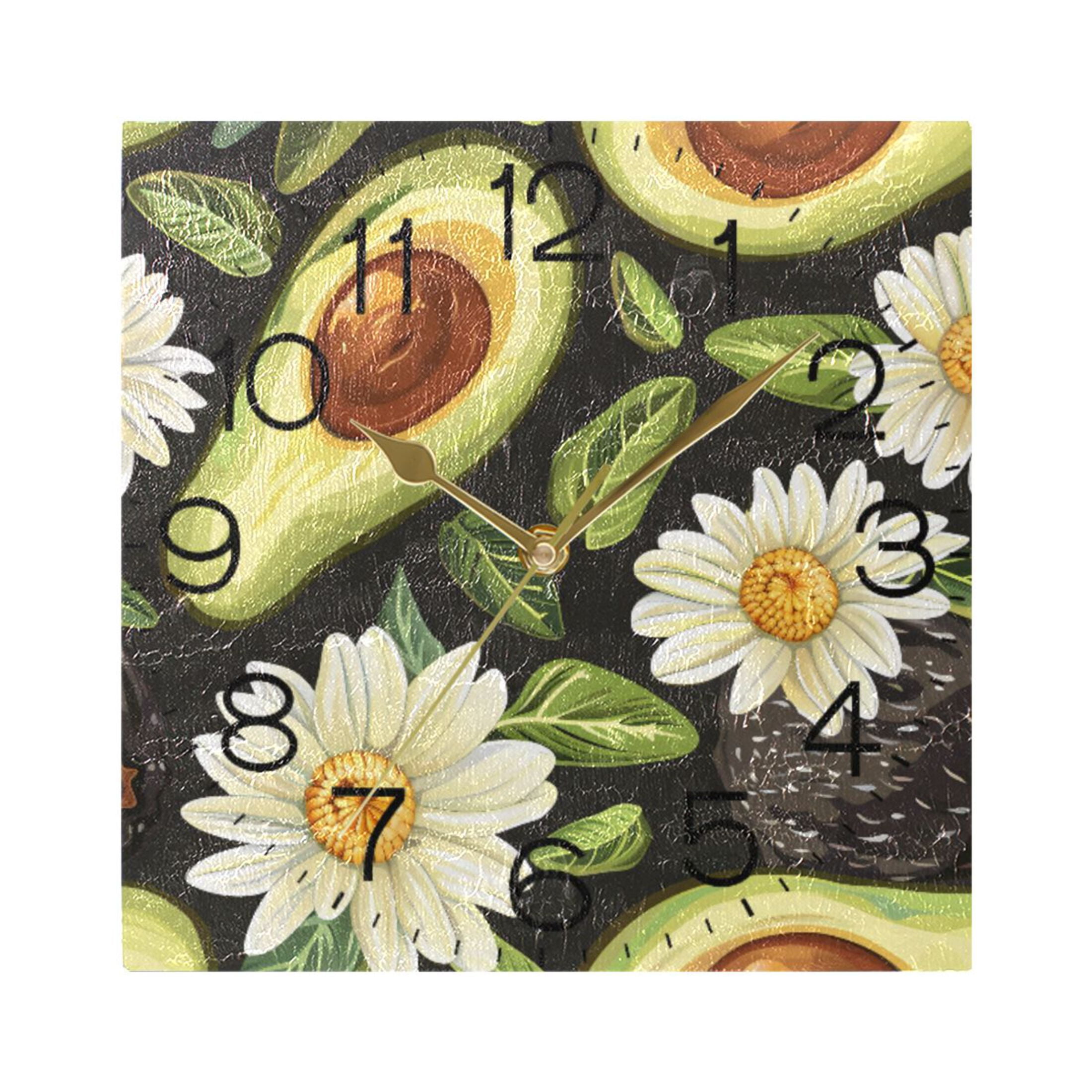 Avocado and Daisy Wall Clock 7.78" Non-Ticking Silent Battery Operated ...