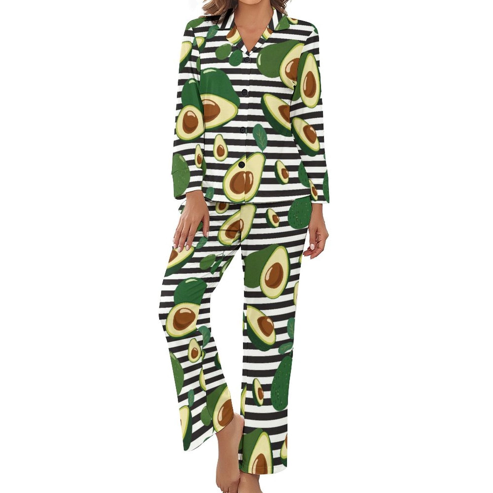 Avocado on Stripe Womens Pyjamas Set Long Sleeve 2 Piece Fall & Winter ...
