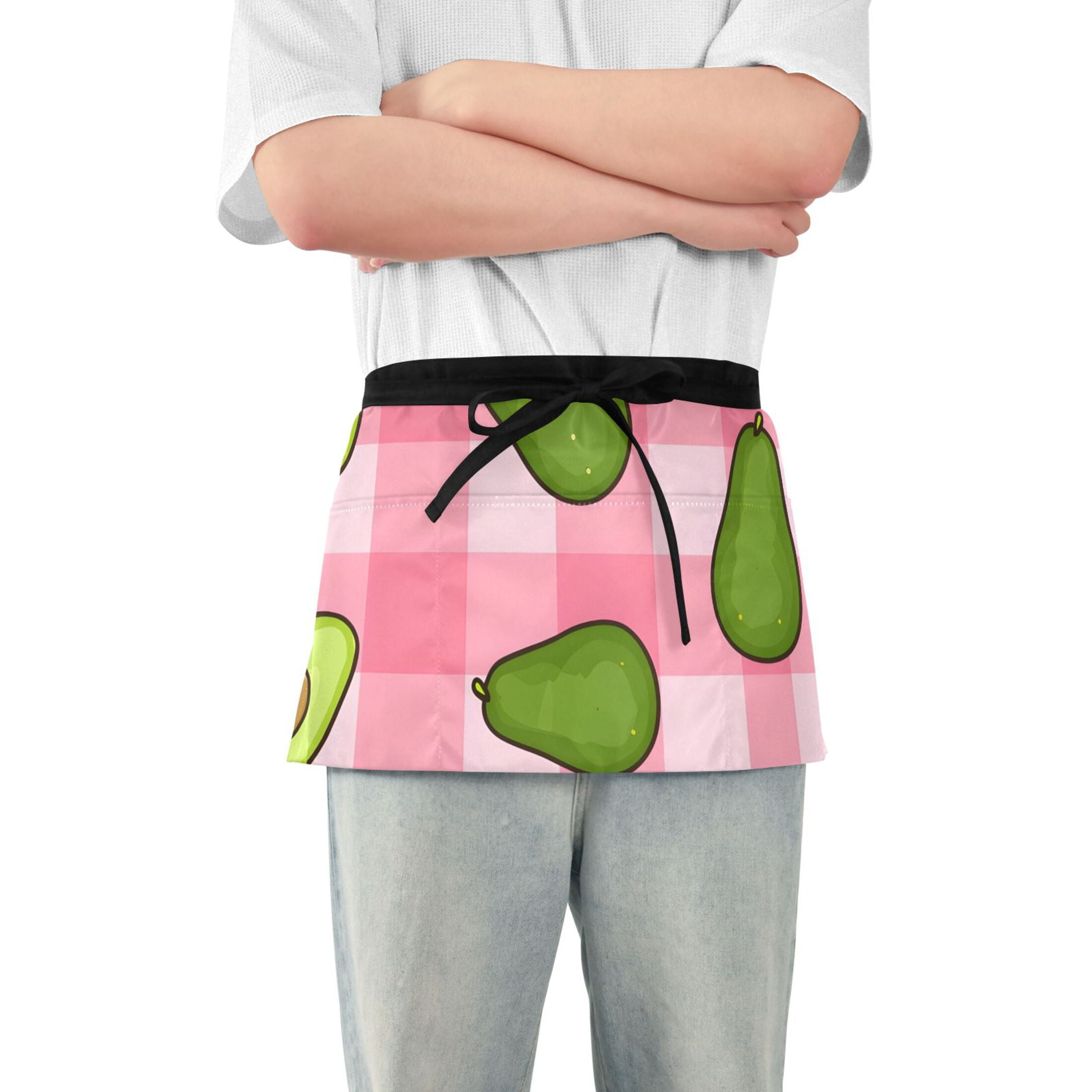 Avocados Cute Cartoon Short Server Apron with 3 Pockets for Unisex Chef ...