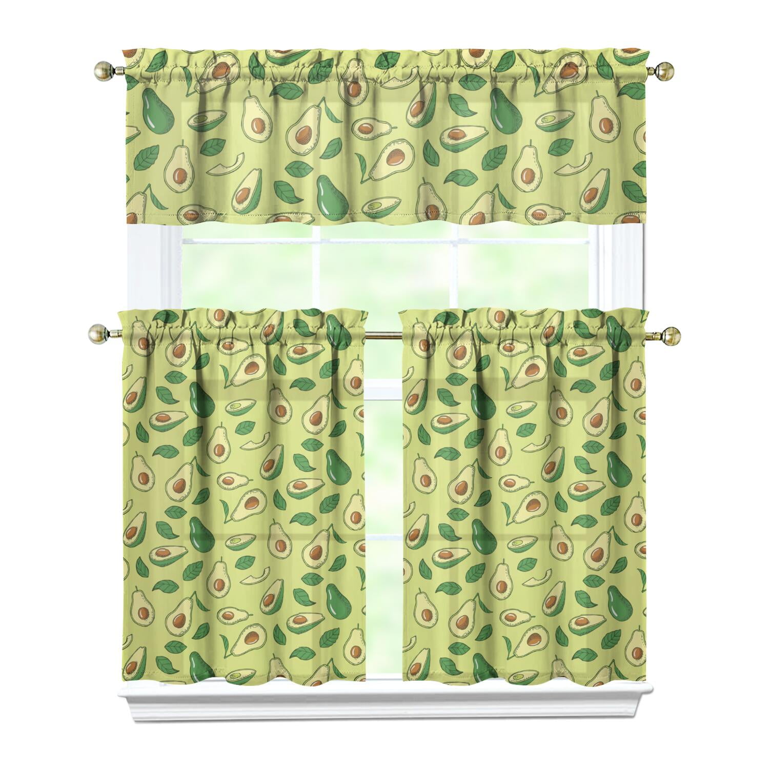 Avocados Kitchen Curtains Set, Fresh Green Fruit Tier and Valance with ...
