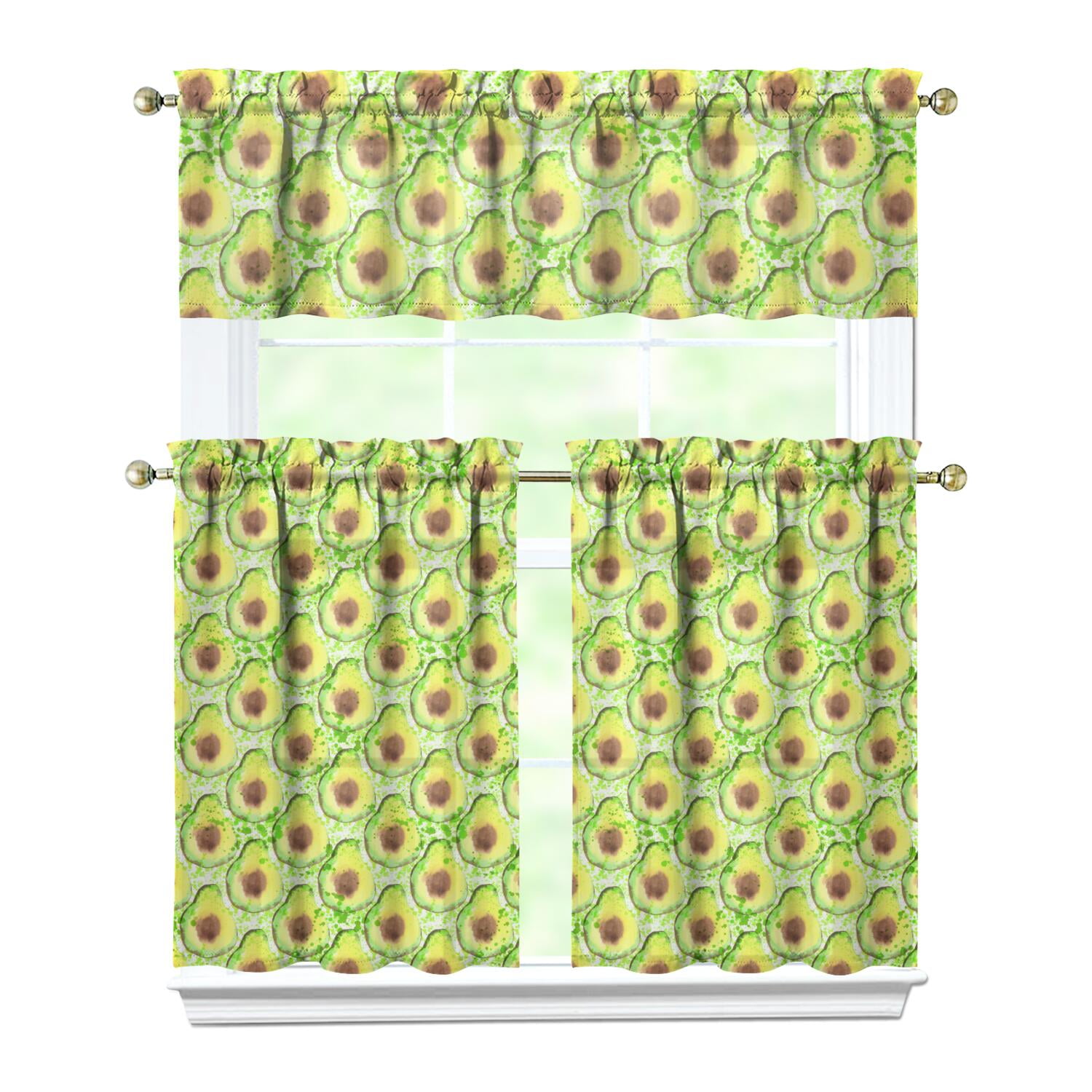 Avocados Kitchen Curtains Set, Fresh Green Fruit Tier and Valance with ...