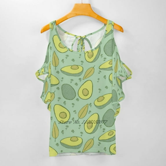 Avocados Women V Neck T-Shirt Casual Sexy T Shirts Hollow Out Zipper ...