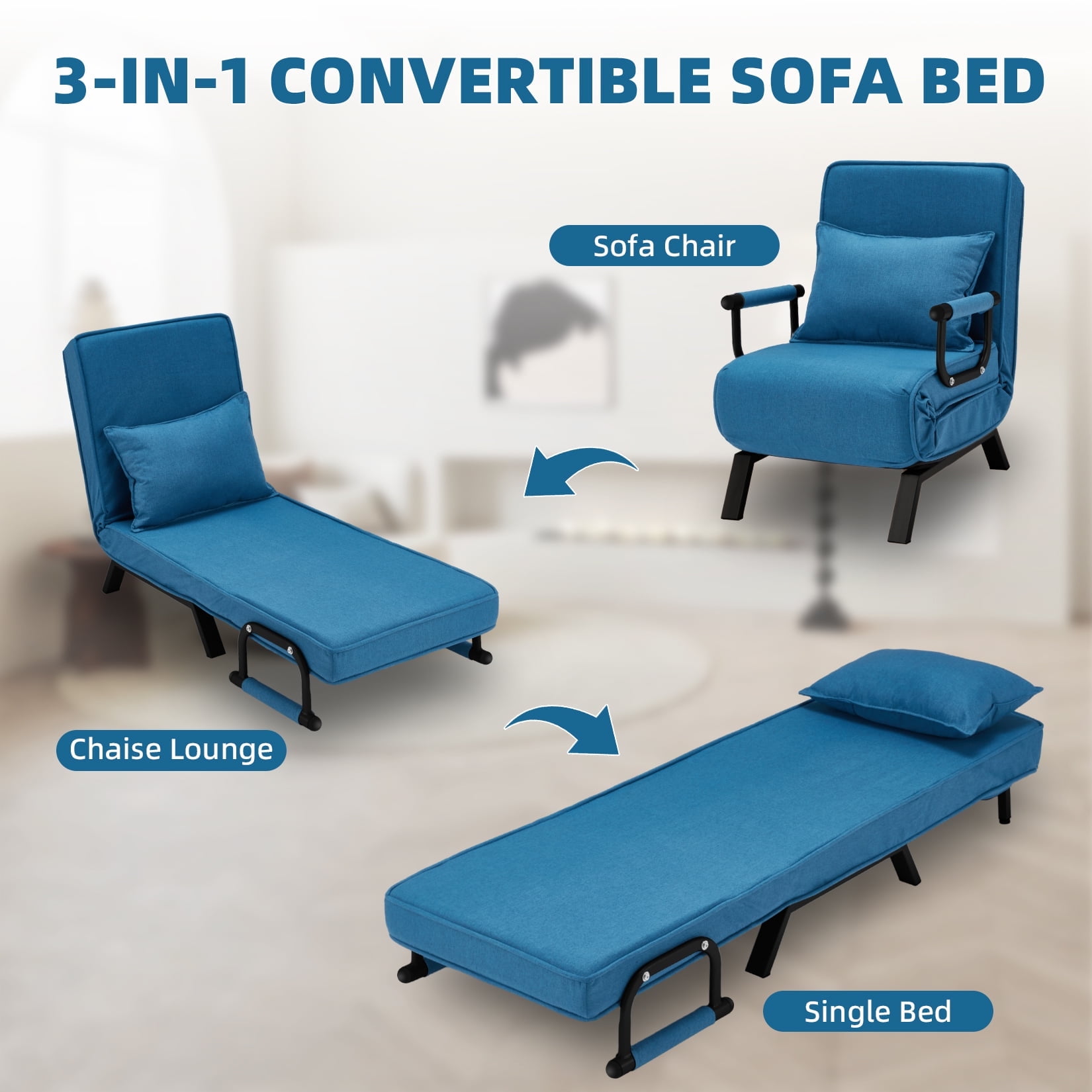 Avocahom Convertible Sofa Bed, Adjustable Sleeper Chair, 3-in-1 Folding ...