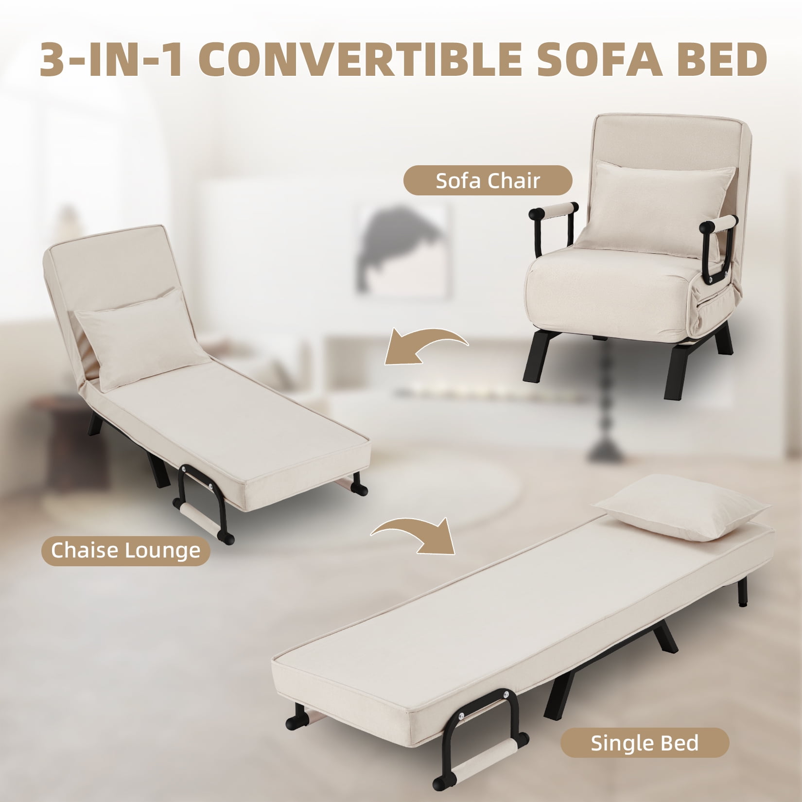 Avocahom Convertible Sofa Bed Chair, Adjustable Backrest, Folding ...